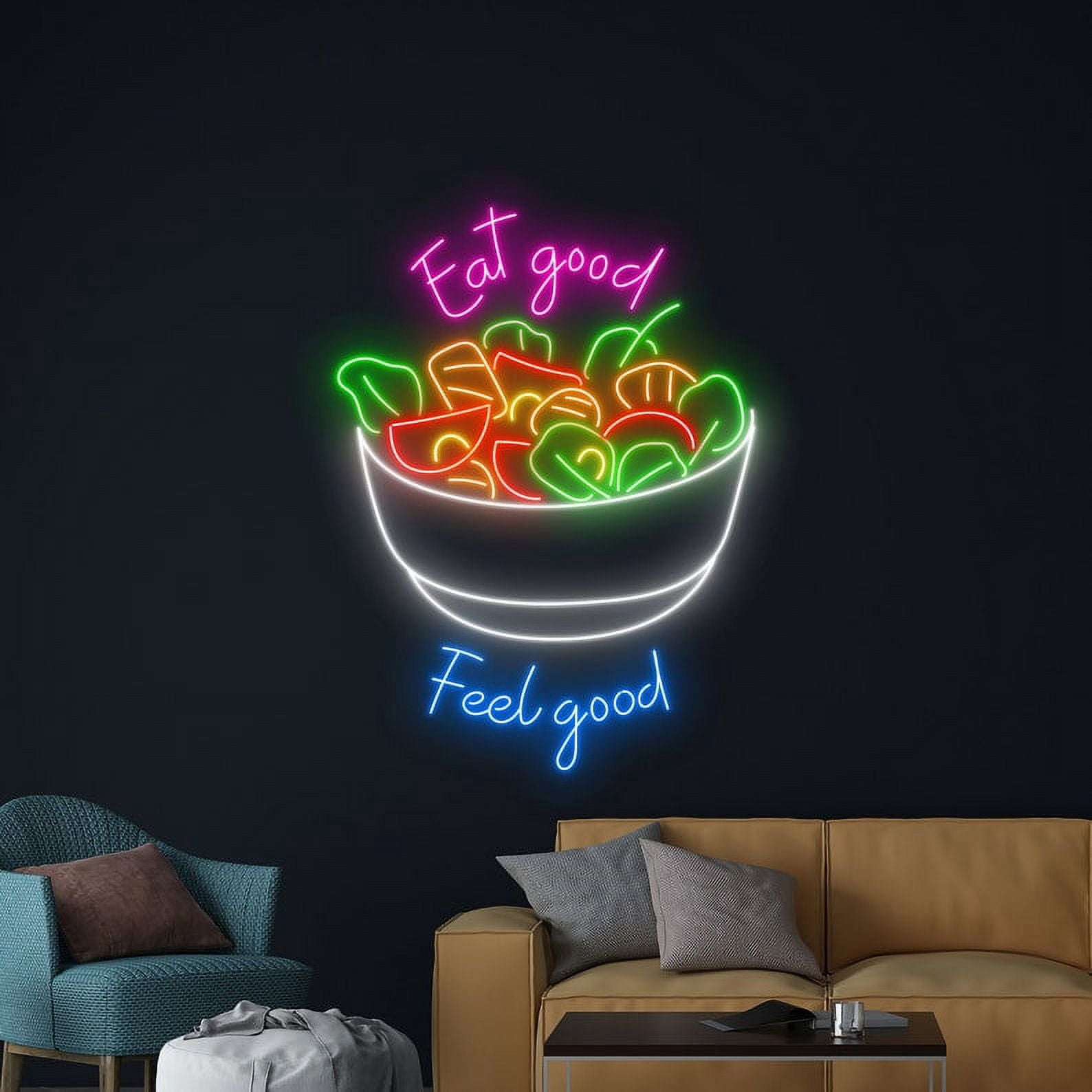 Handmadetneonsign Eat Good Feel Good Neon Sign, Salad Bowl Wall Art ...