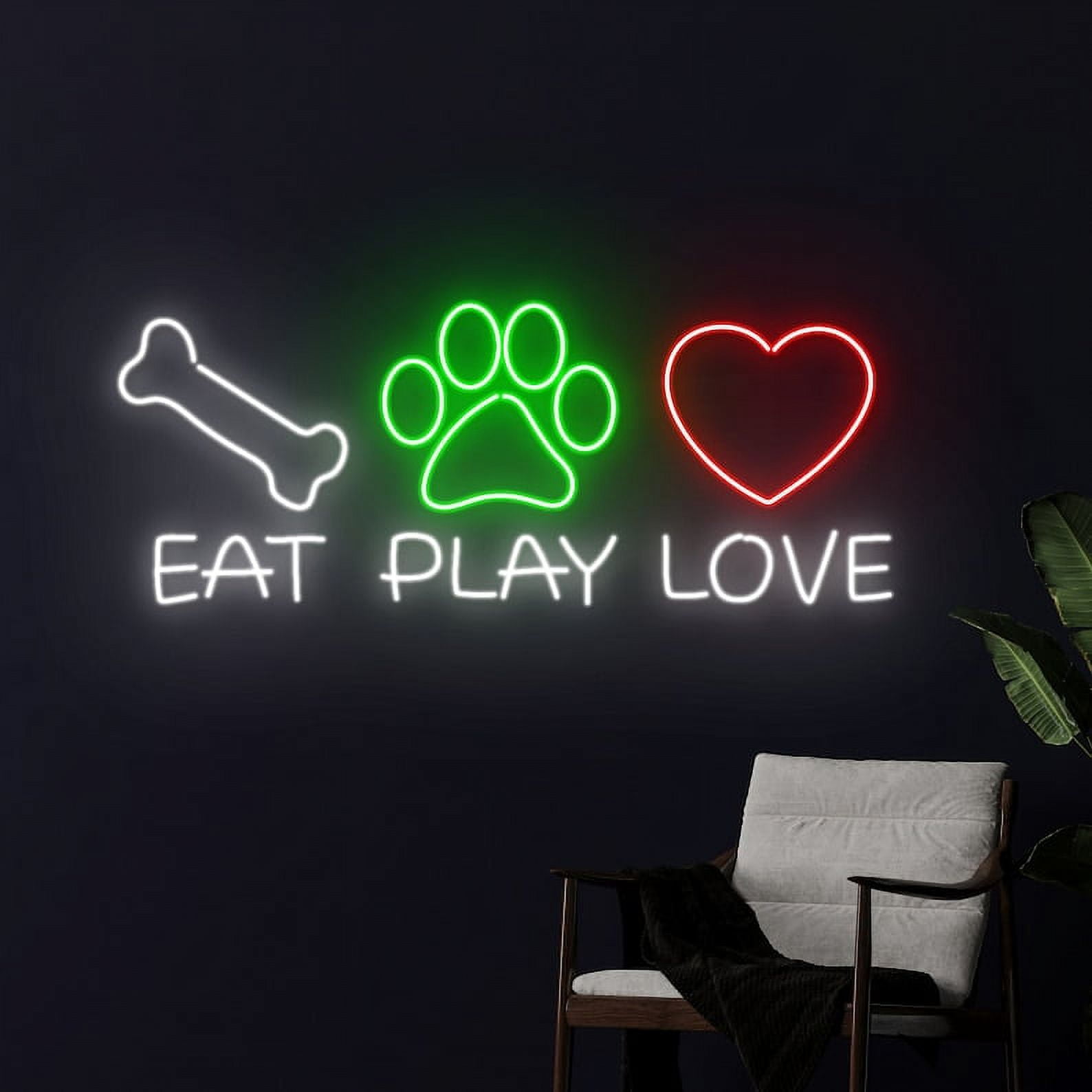 Handmadetneonsign Eat Play Love Led Sign, Paw Neon Sign, Dog Paw Led ...