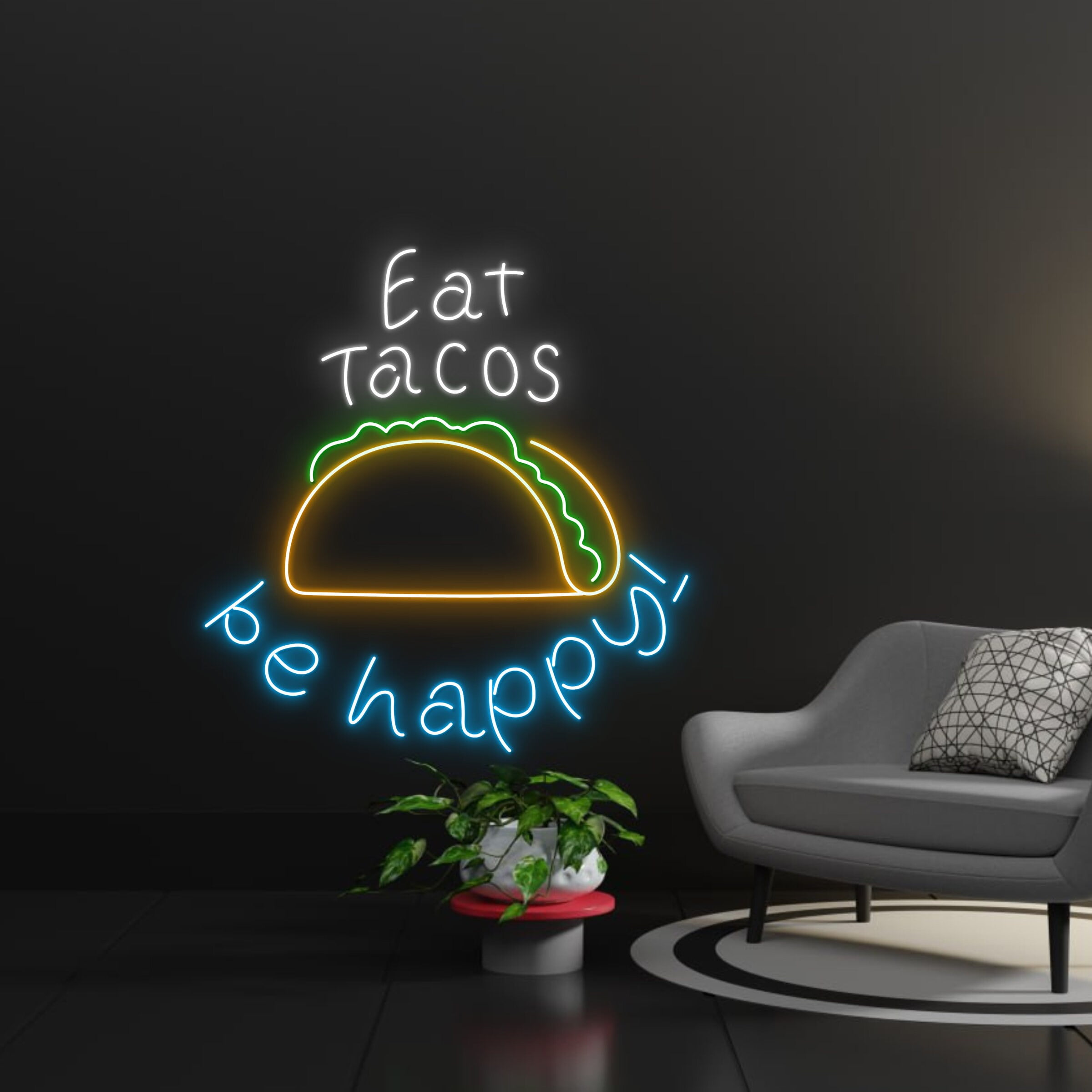 Handmadetneonsign Eat Tacos Be Happy Led Sign, Eat Tacos Be Happy Neon ...