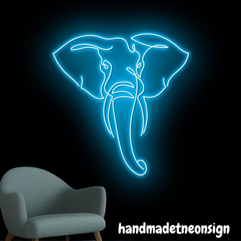 Handmadetneonsign Elephant Line Art Neon Wall Sign, Elephant Wall Art ...