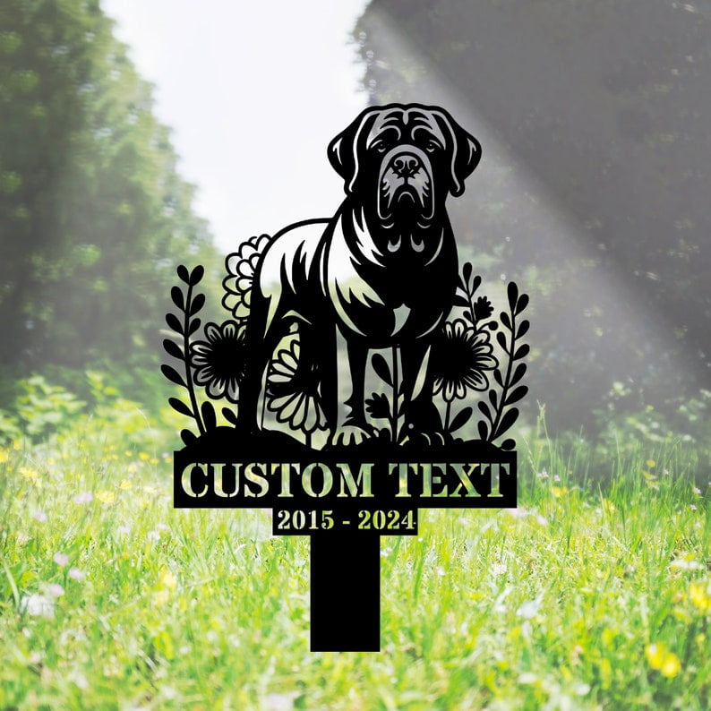 Handmadetneonsign English Mastiff Dog Memorial Metal With Stake, Dog ...