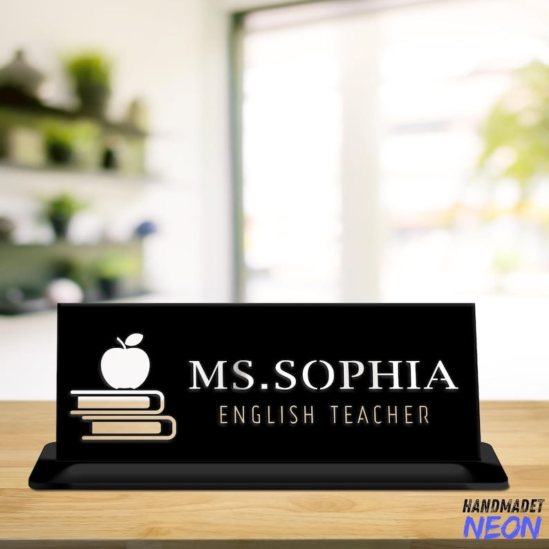 Handmadetneonsign English Teacher Metal Name Plate, Teacher Engraved ...