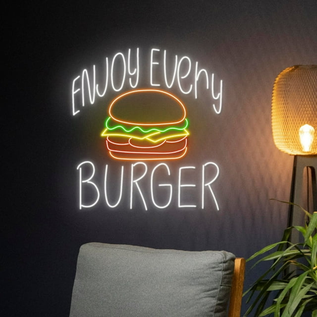Handmadetneonsign Enjoy Every Burger Neon Sign, Burgers Neon Light, Burgers Led Light, Burger ...