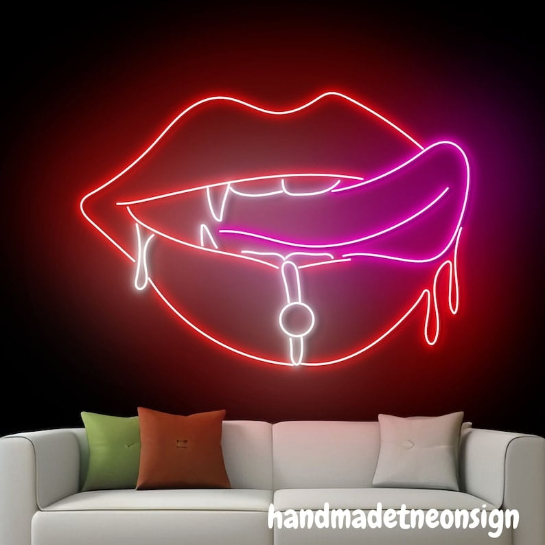 Handmadetneonsign Evil Lips Neon Sign, Sexy Lips Dripping Wall Art ...