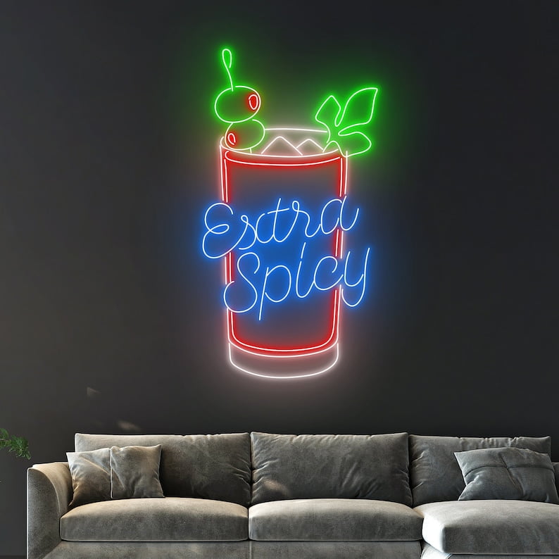 Handmadetneonsign Extra Spicy Blood Mary Neon Sign, Cocktail Led Wall ...