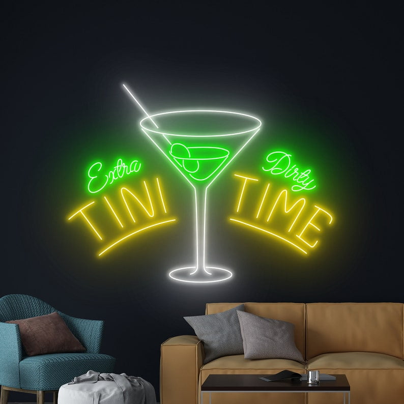 Handmadetneonsign Extra Tini Dirty Time Neon Sign, Martini Wall Art ...