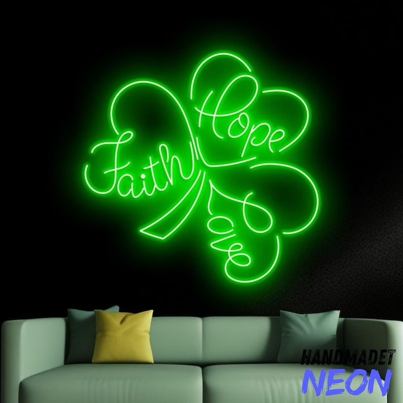Handmadetneonsign Faith Hope Love Neon Sign, Shamrock Neon Light, 4 ...