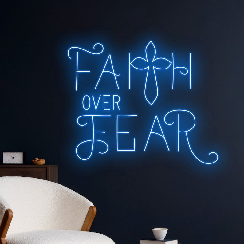 Handmadetneonsign Faith Over Fear Neon Sign, Faith Neon Light Decor ...