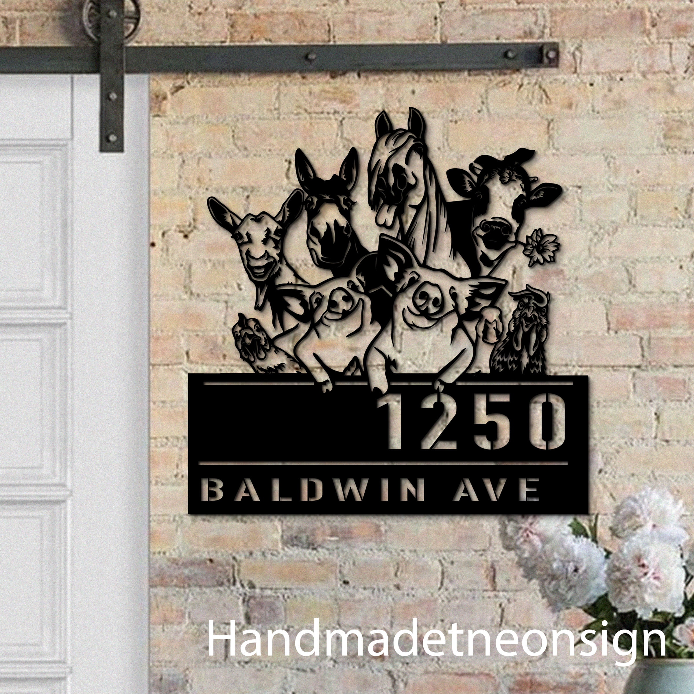 Handmadetneonsign Farm Animals House Number, Farming Home Address Metal ...