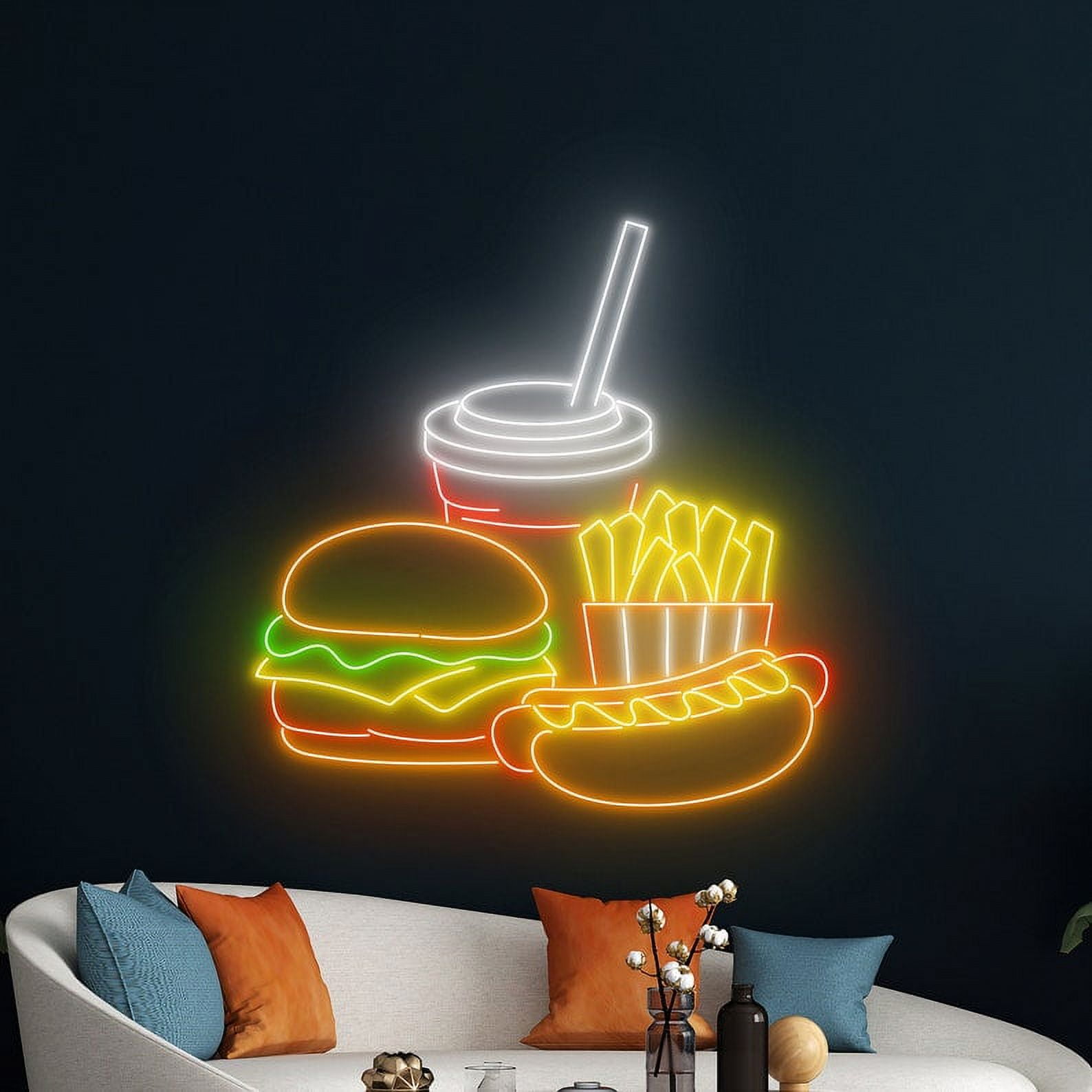 Handmadetneonsign Fast Food Neon Sign, Burger Hotdog French Fries Led ...