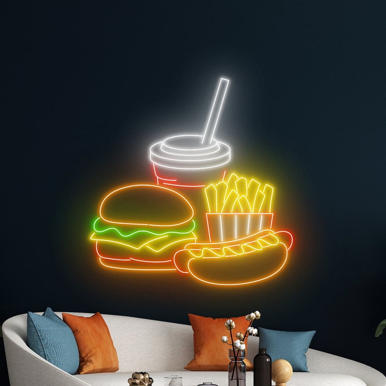 Handmadetneonsign Fast Food Neon Sign, Burger Hotdog French Fries Led ...