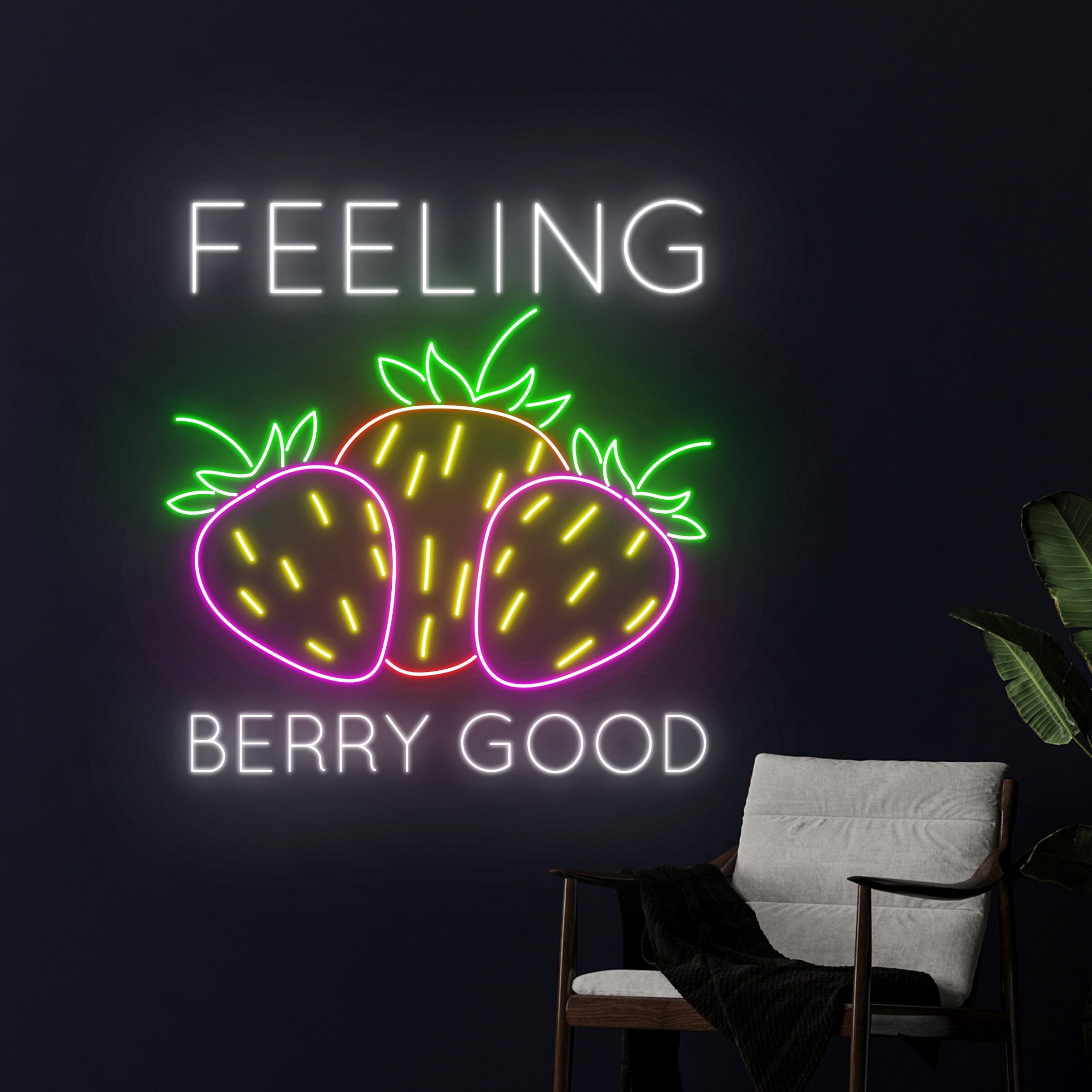 Handmadetneonsign Feeling Berry Good Strawberry Neon Sign, Strawberry ...