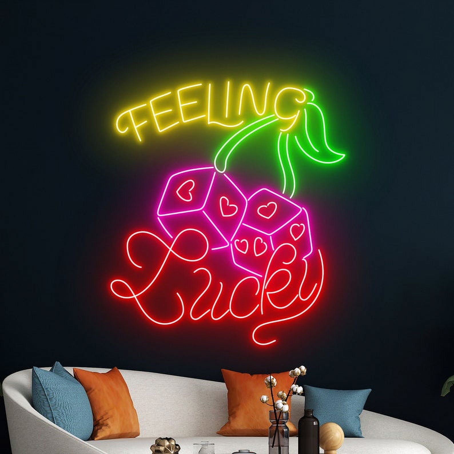Handmadetneonsign Feeling Lucky Cherry Dice Led Sign, Dice Cherry Neon ...