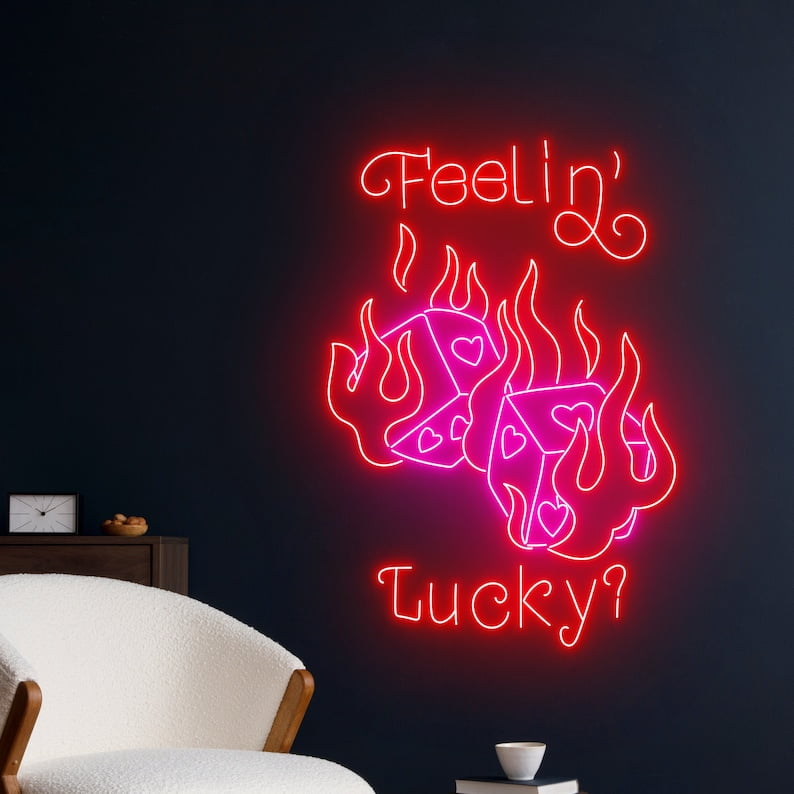 Handmadetneonsign Feeling Lucky Dice Fire Wall Art, Dice Fire Wall ...