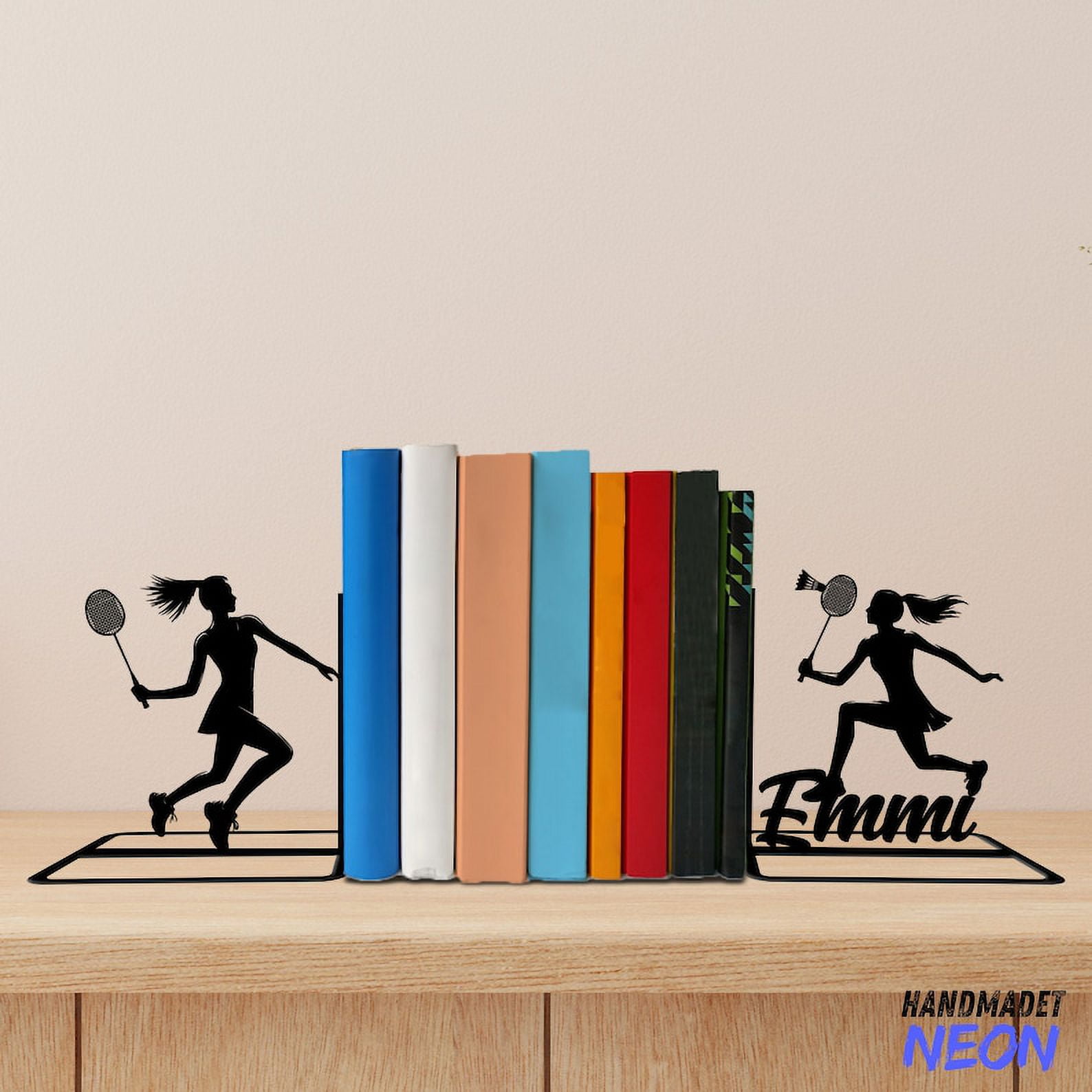 Handmadetneonsign Female Badminton Metal Bookends, Badminton Player ...