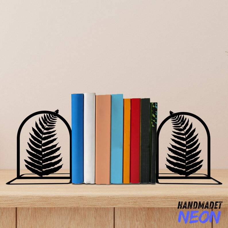 Handmadetneonsign Fern Leaf Metal Bookends, Fern Leaf Name Bookend ...