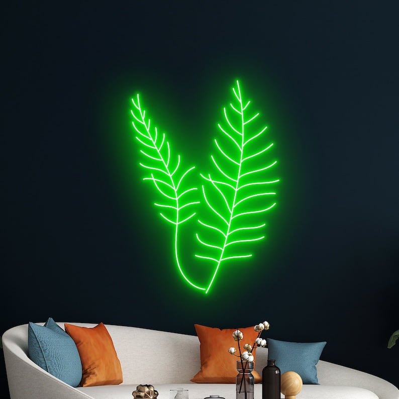 Handmadetneonsign Fern Leaf Neon Sign, Fern Tropical Leaf Wall Art ...