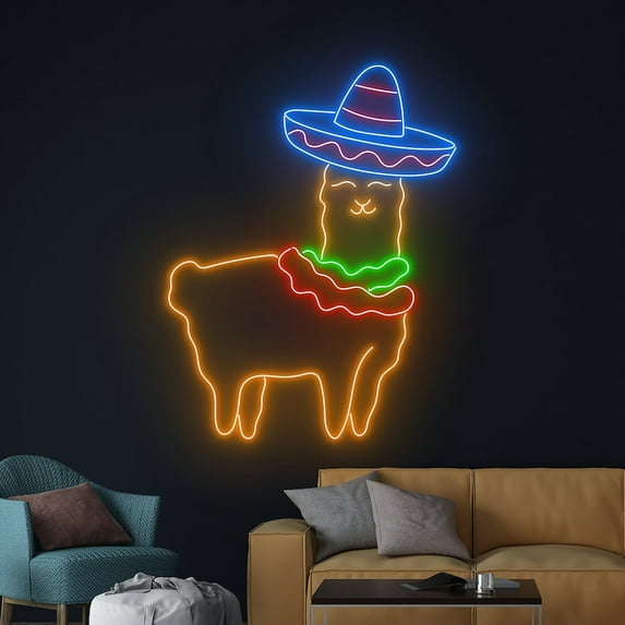 Handmadetneonsign Fiesta Alpaca Neon Sign, Alpaca Wall Art Decor ...