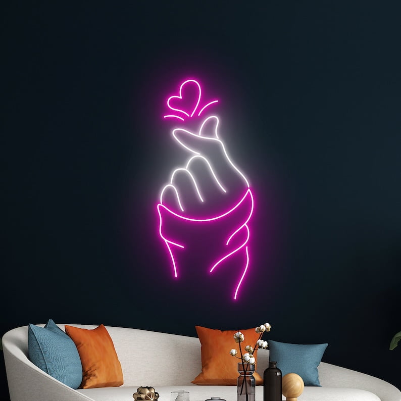 Handmadetneonsign Finger Heart Hand Neon Sign, Lady Hand Drop Heart Led ...