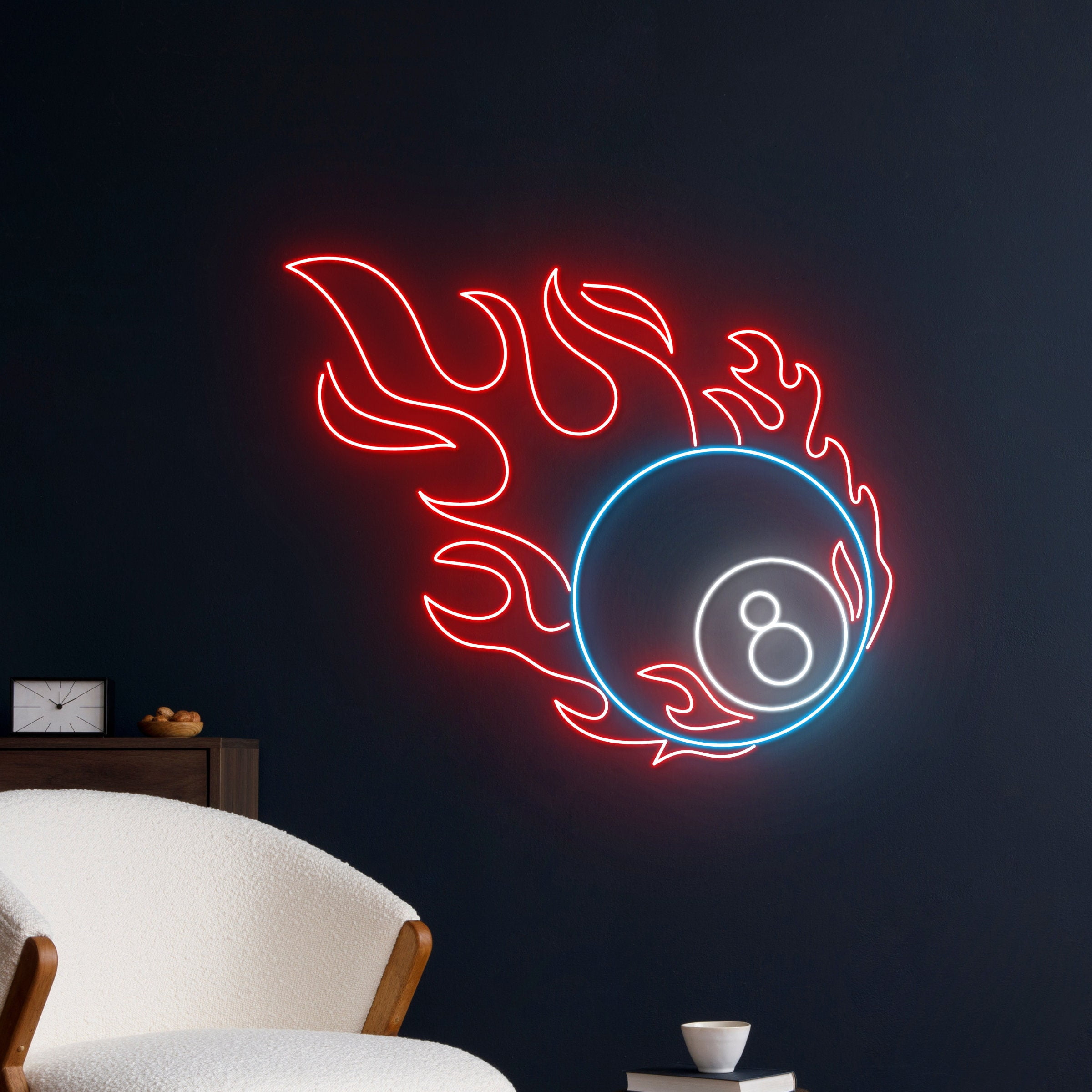 Handmadetneonsign Fire 8 Ball Billiards Led Sign, Burning Billiard 8 ...