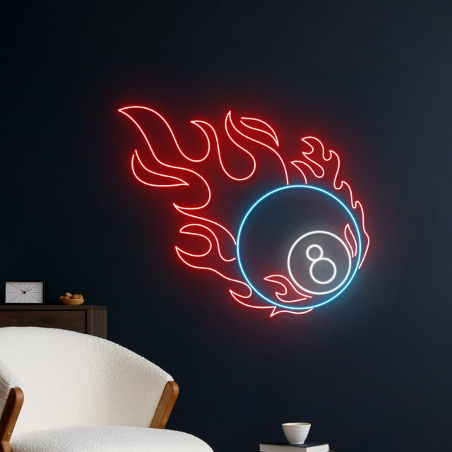 Handmadetneonsign Fire 8 Ball Billiards Led Sign, Burning Billiard 8 ...