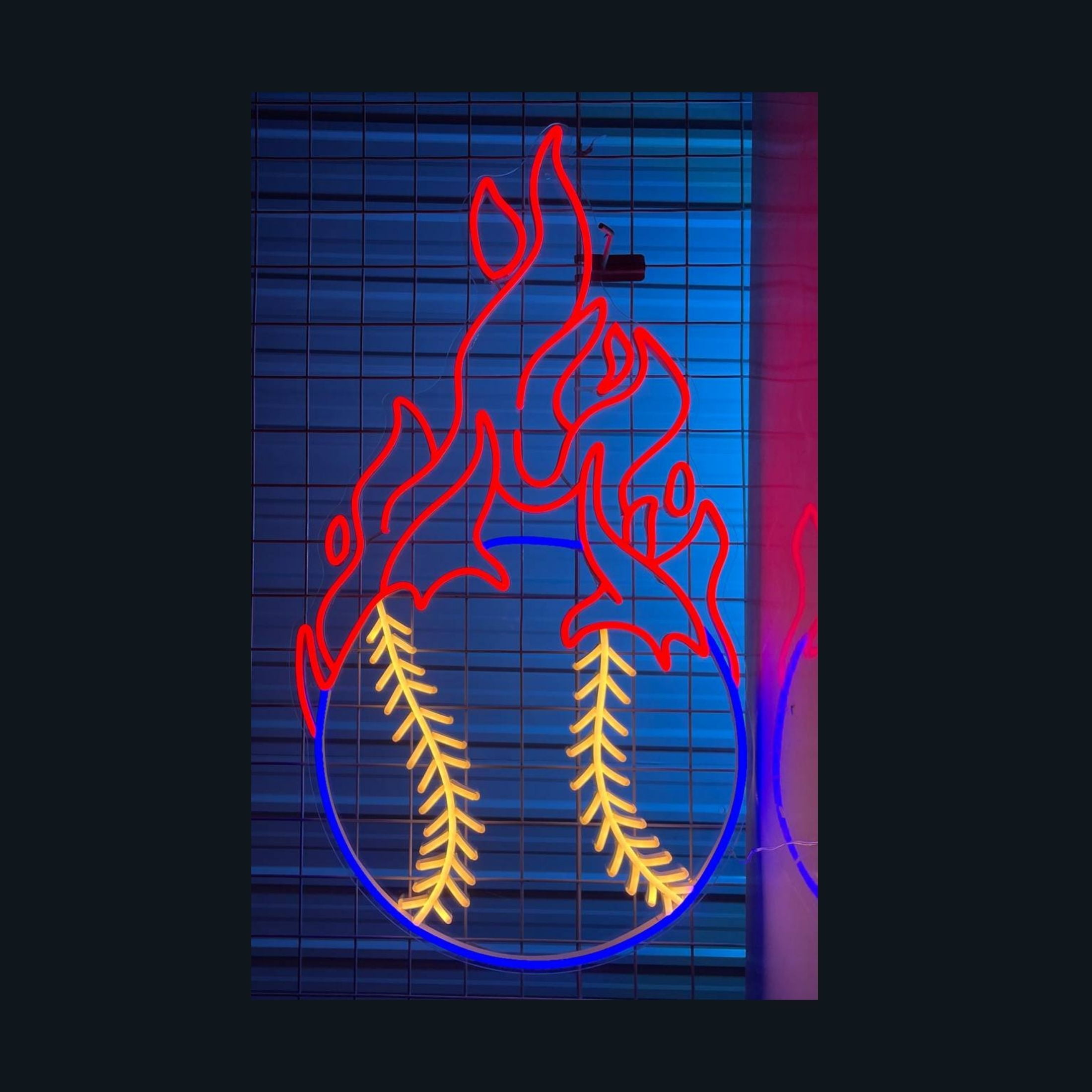 Handmadetneonsign Fire Baseball Neon Sign, Baseball Wall Art Decor ...