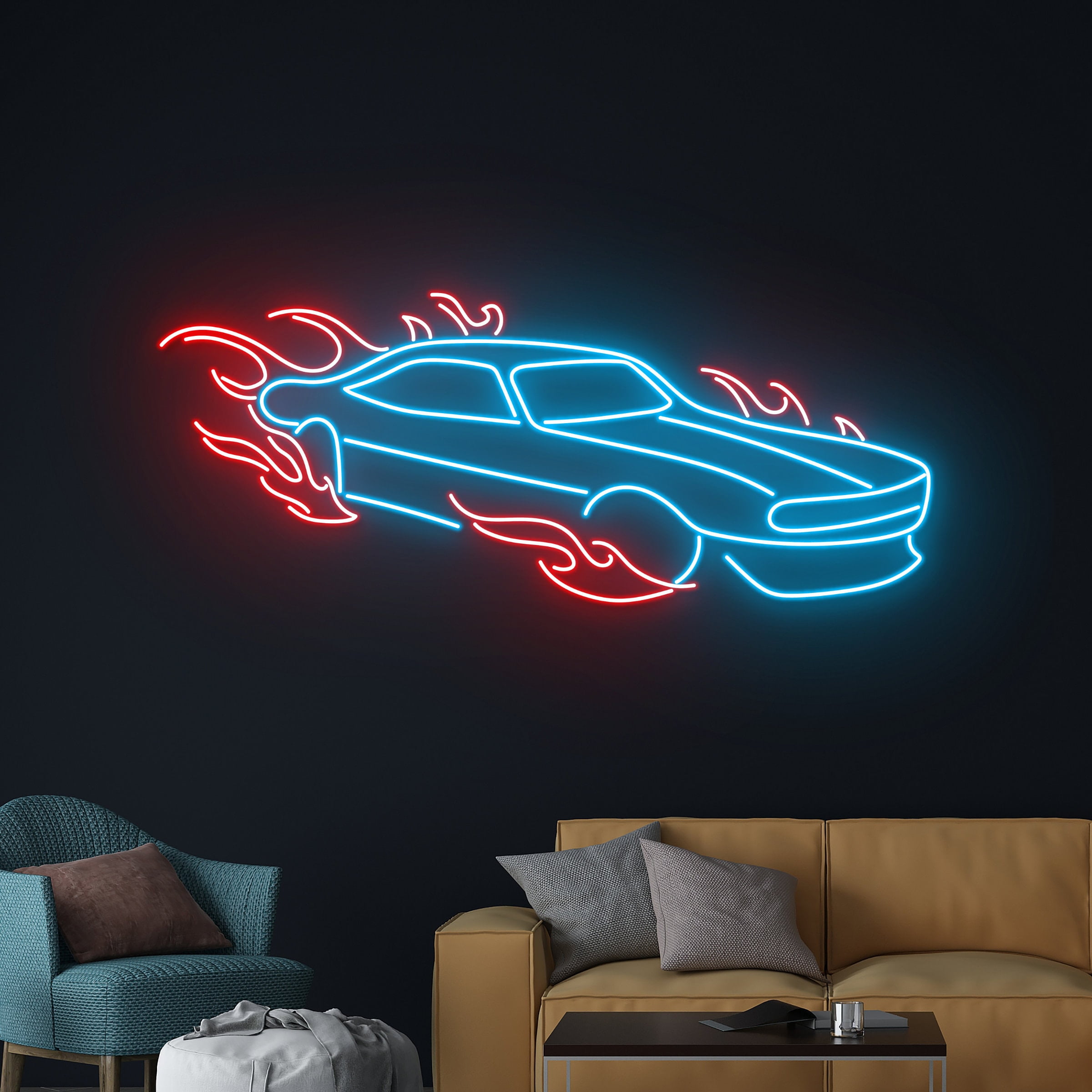 Handmadetneonsign Fire Car Neon Sign, Flaming Car Led Sign, Burning Car ...
