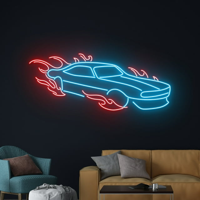 Handmadetneonsign Fire Car Neon Sign, Flaming Car Led Sign, Burning Car ...