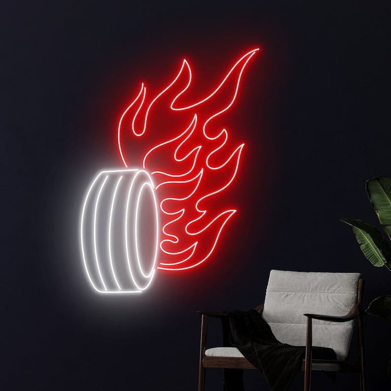 Handmadetneonsign Fire Car Wheel Neon Sign, Flaming Wheel Led Sign ...