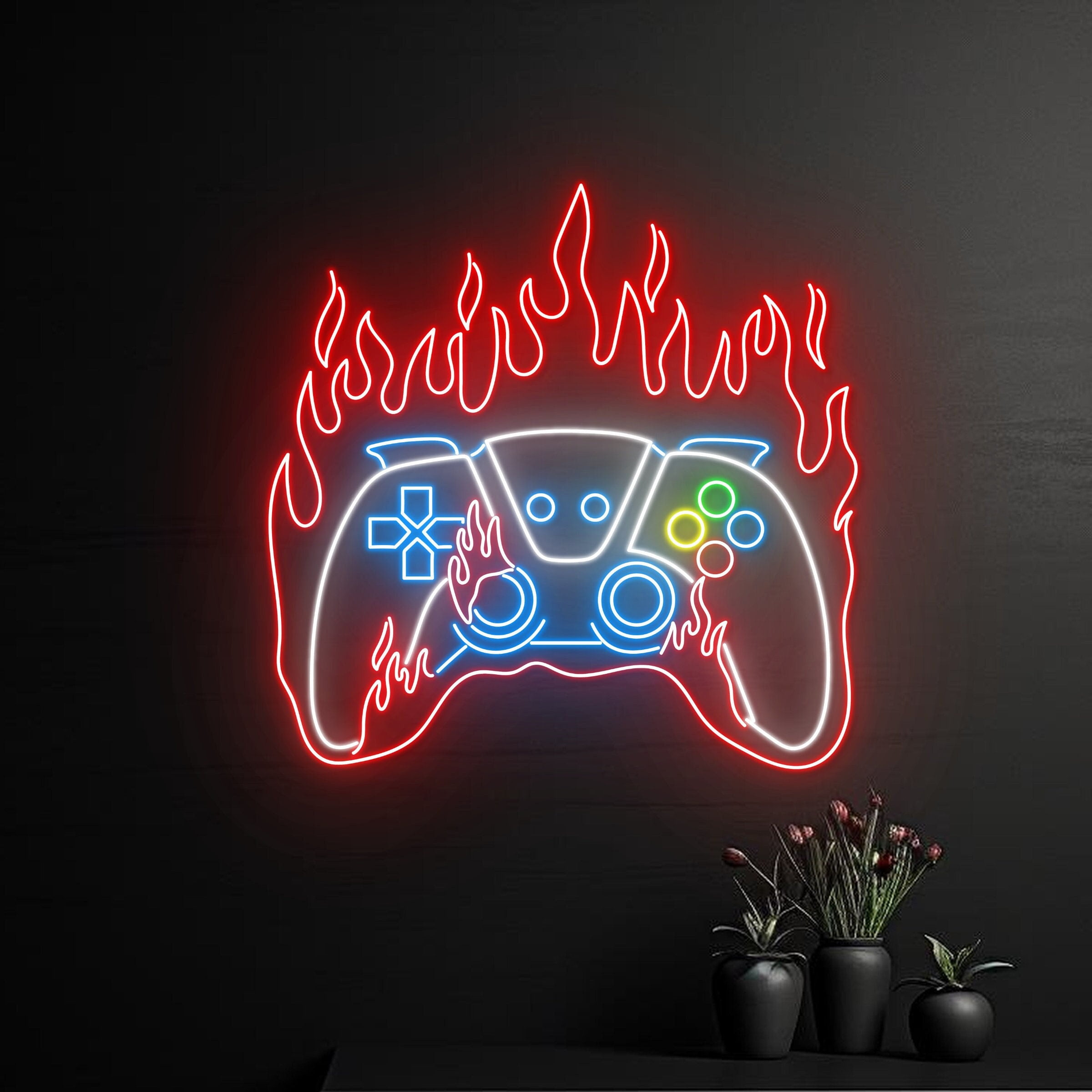 Handmadetneonsign Fire Game Controller Neon Sign, Burning Controller ...