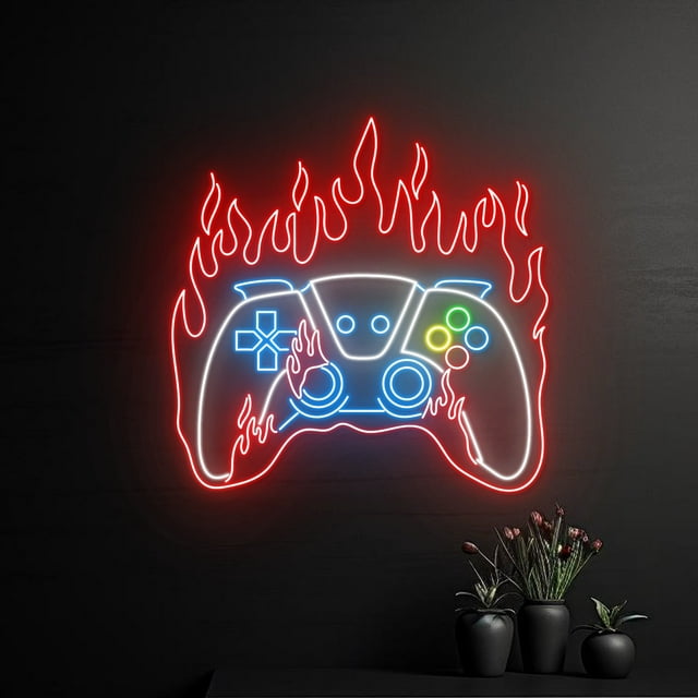 Handmadetneonsign Fire Game Controller Neon Sign, Burning Controller ...