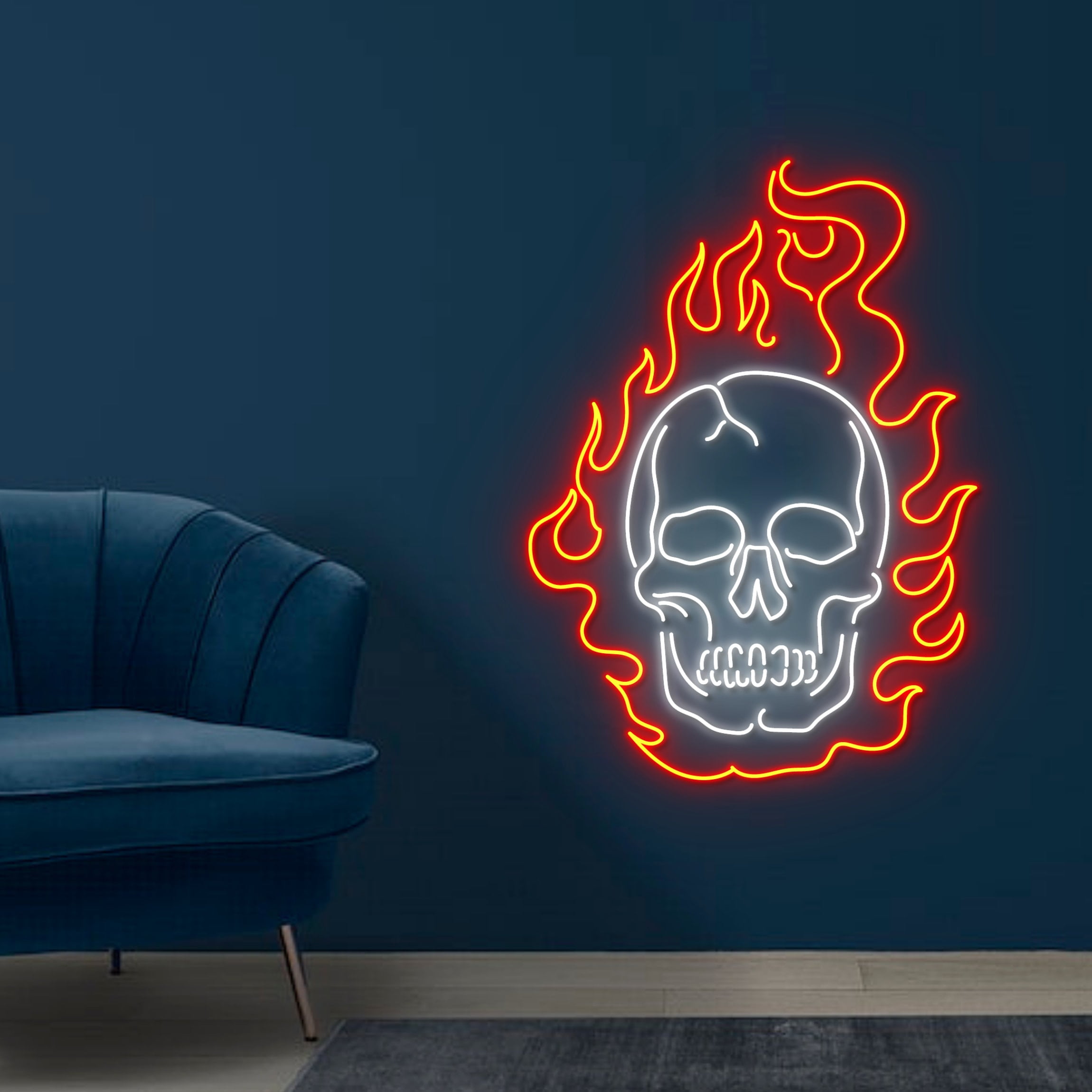 Handmadetneonsign Fire Skull Led Neon Sign, Skull Neon Sign, Wall Decor ...