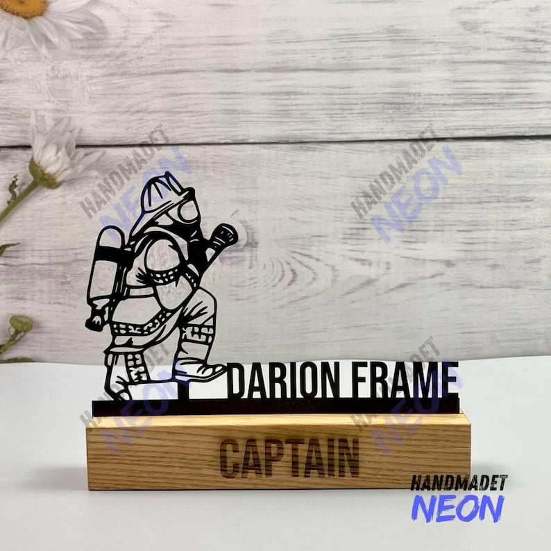 Handmadetneonsign Firefighter Metal Desk Name Plate, Fireman Metal Job ...
