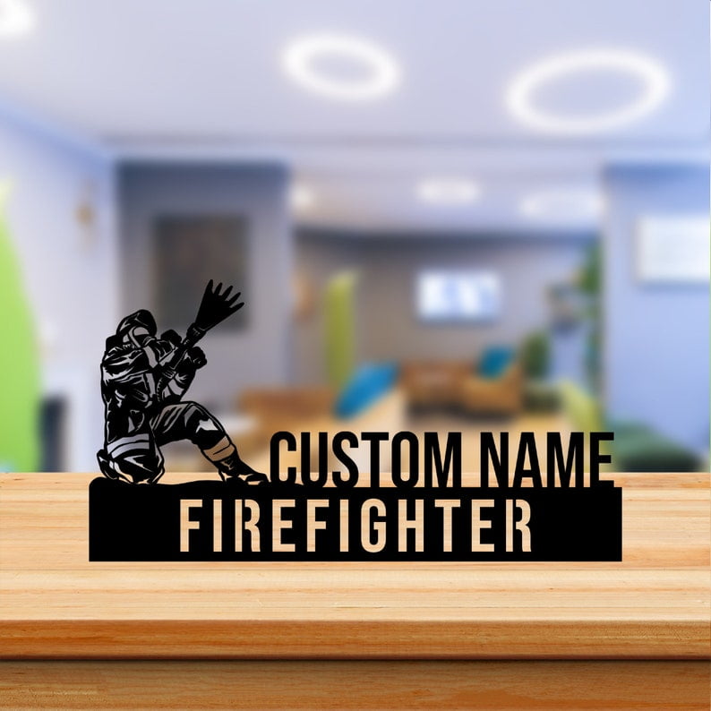 Handmadetneonsign Firefighter Metal Nameplate, Firefighter Desk ...