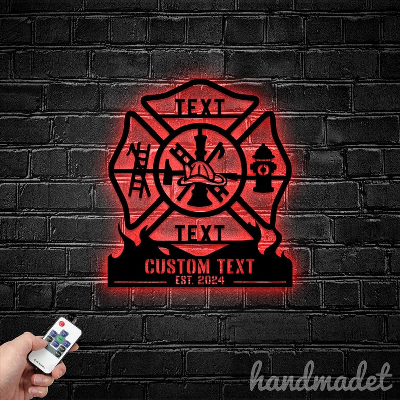 Handmadetneonsign Firefighter Metal Wall Art Light, Fighter Metal Sign ...
