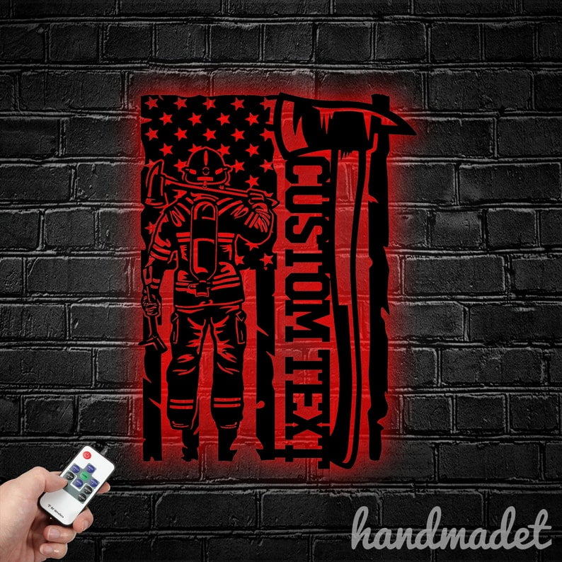 Handmadetneonsign Firefighter Metal Wall Art Light, Firefighter Metal ...