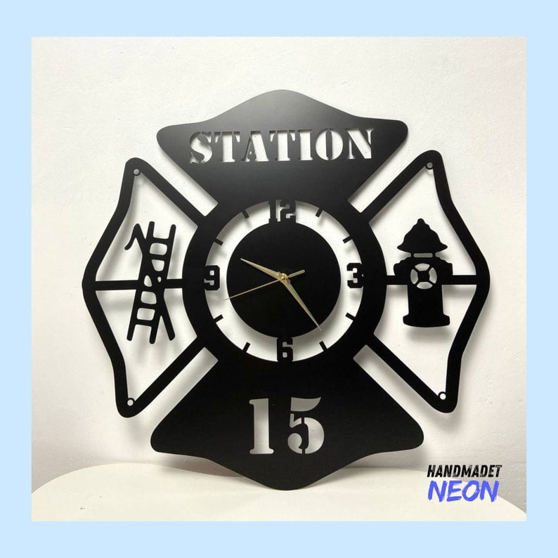 Handmadetneonsign Firefighter Wall Clock Unique, Fireman Oversize Wall ...