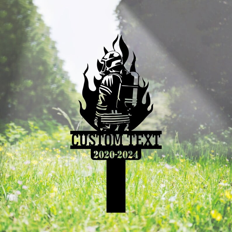 Handmadetneonsign Fireman Memorial Metal With Stake, Fireman Metal Name ...