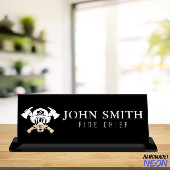 Handmadetneonsign Fireman Metal Name Plate, Firefighter Engraved Desk ...