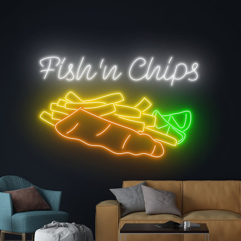 Handmadetneonsign Fish And Chips Neon Sign, British Food Wall Art Decor ...