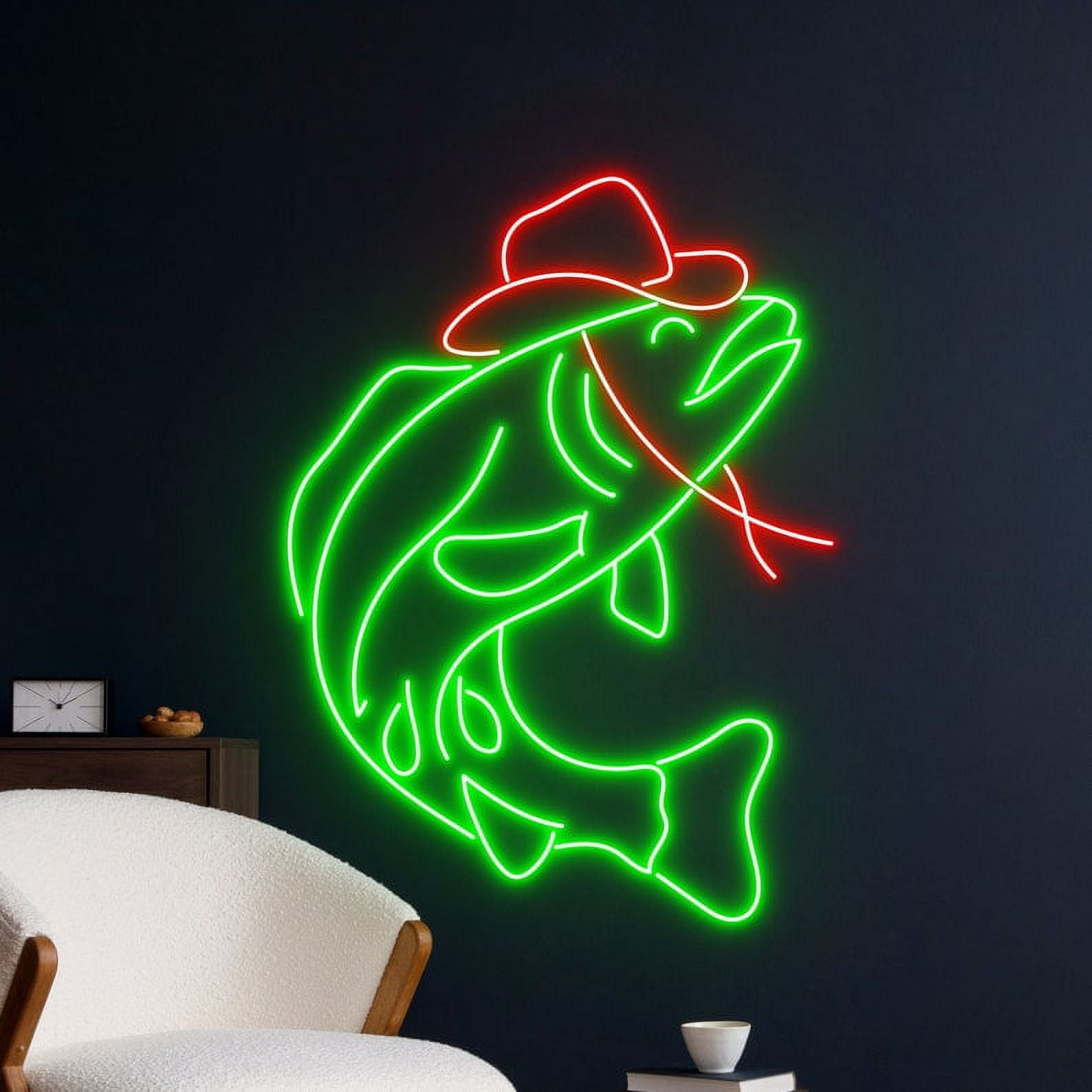 Handmadetneonsign Fish Cowboy Hat Neon Led Sign, Fishing Neon Sign ...