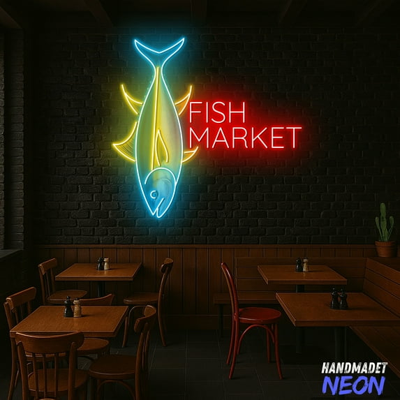 Handmadetneonsign Fish Market Neon Sign, Kitchen Decor, Fish Neon Sign ...