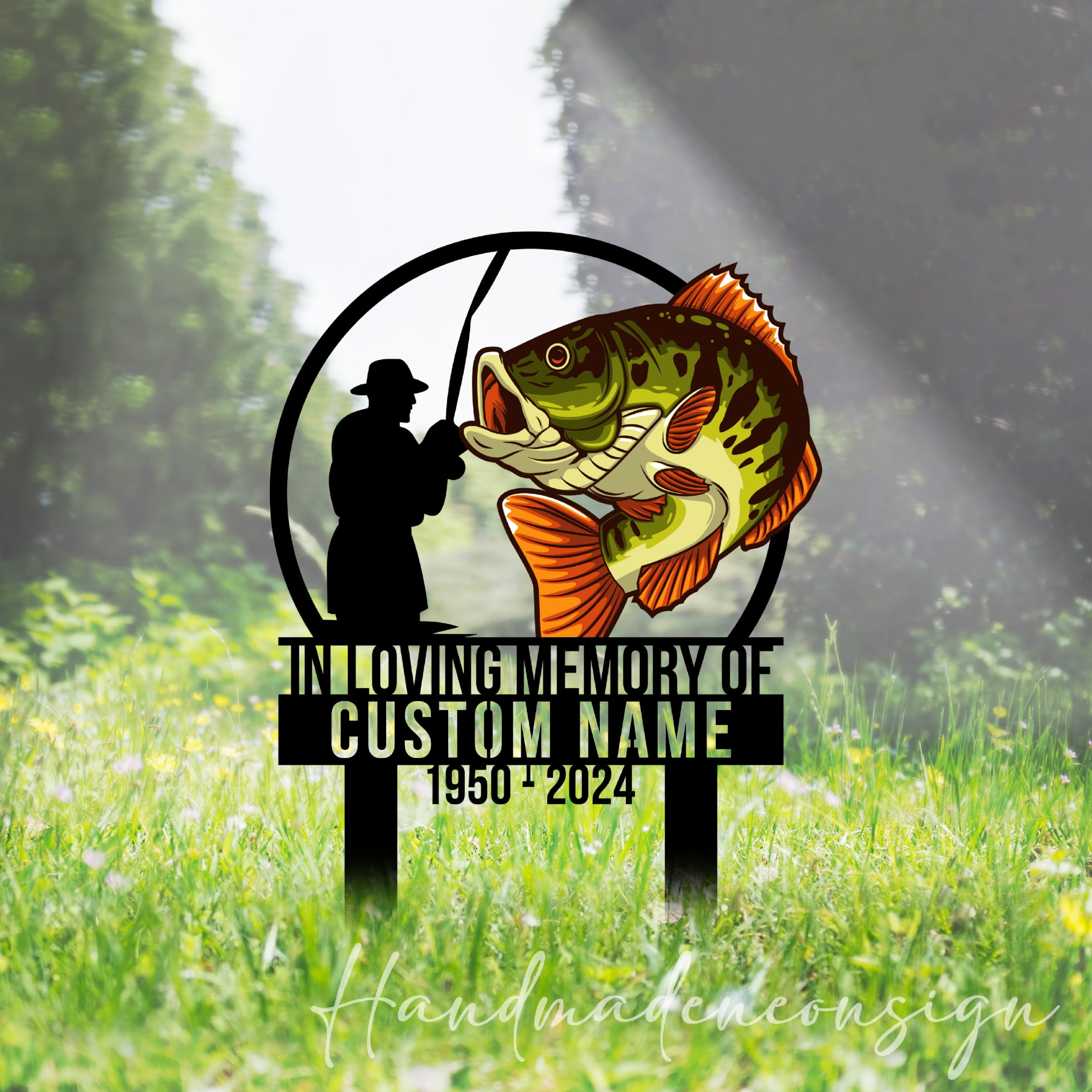 Handmadetneonsign Fish Memorial Metal With Stake, Fisherman Metal Name ...