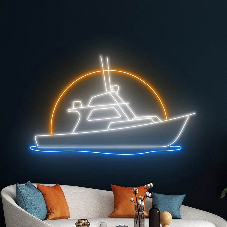 Handmadetneonsign Fishing Boat Neon Sign, Fishing Boat Wall Art Decor ...