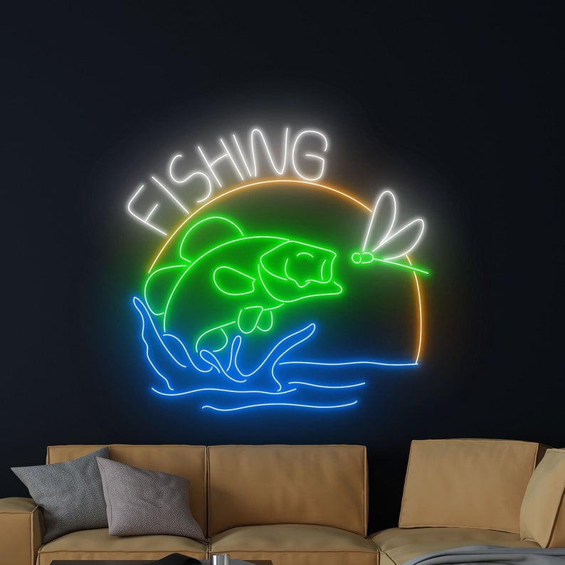 Handmadetneonsign Fishing Neon Sign, Fishing Fan Club Neon Art Decor ...