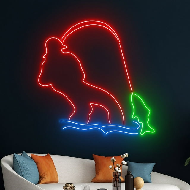 Handmadetneonsign Fishing Wall Art, Fishing On Lake Wall Decor, Man ...