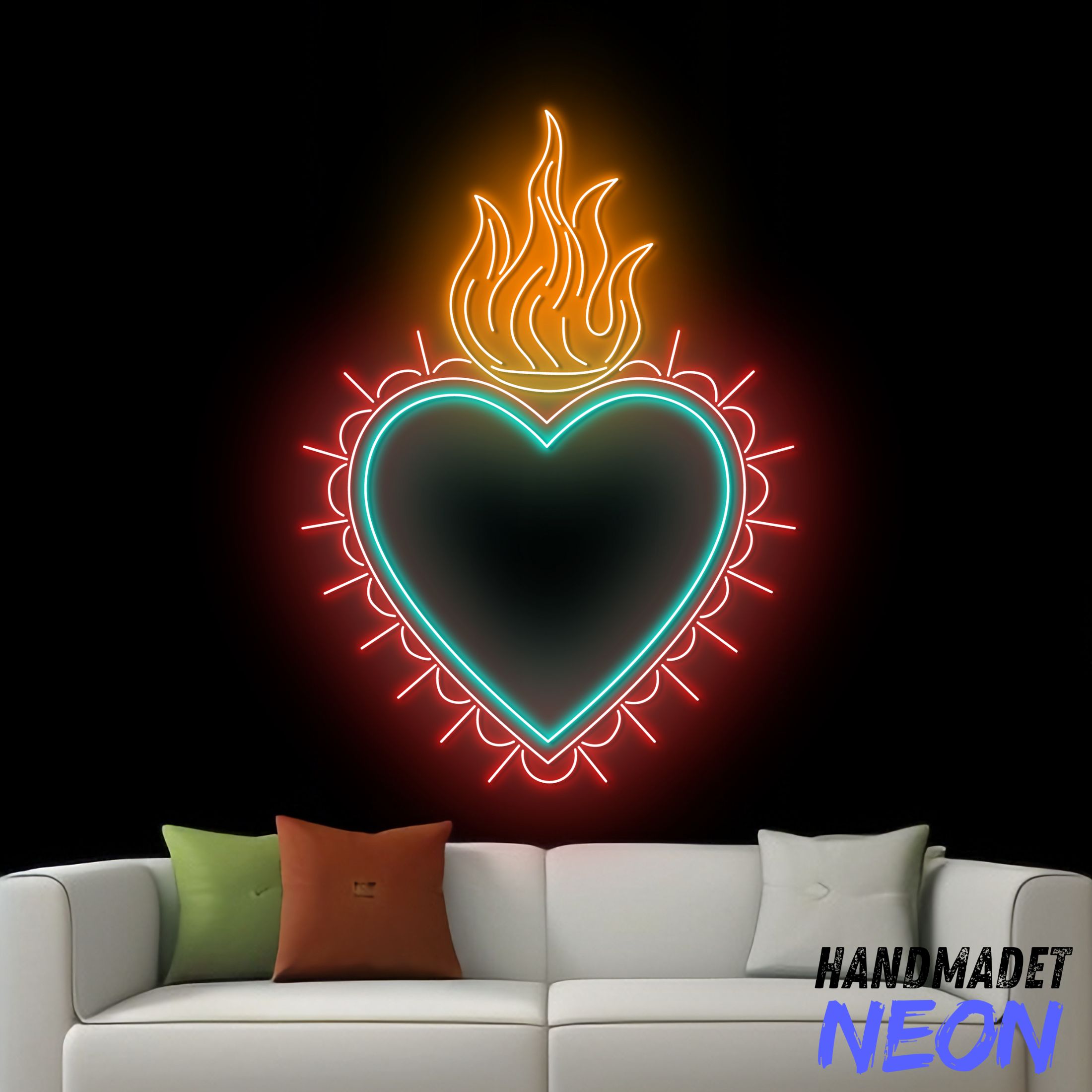 Handmadetneonsign Flaming Heart Neon Sign, Fire Heart Led Sign, Heart ...