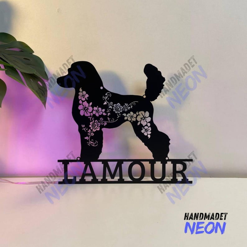 Handmadetneonsign Floral Poodle Dog Metal Sign, Poodle Dog Flower Metal ...