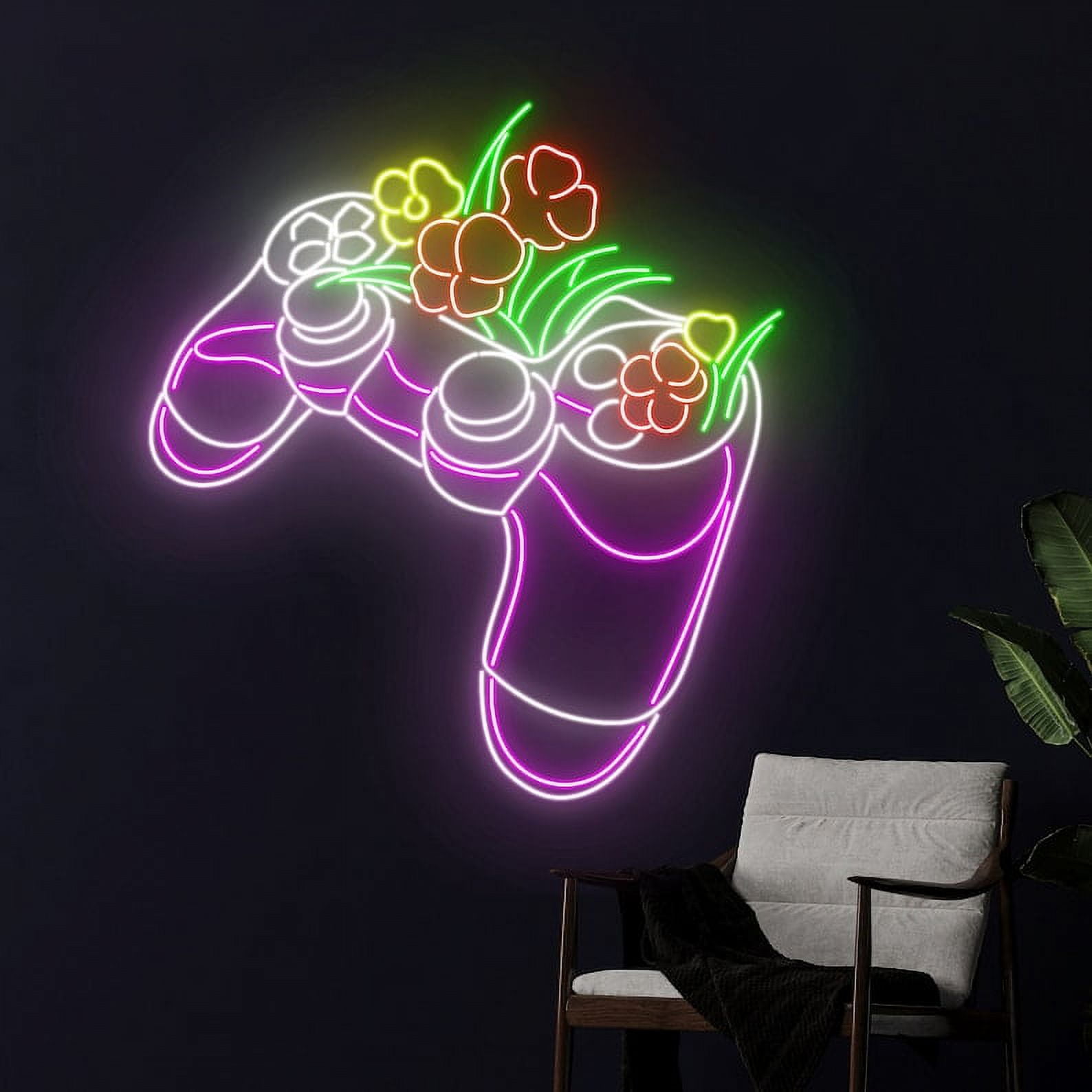 Handmadetneonsign Flower Game Controller Neon Sign, Floral Game ...