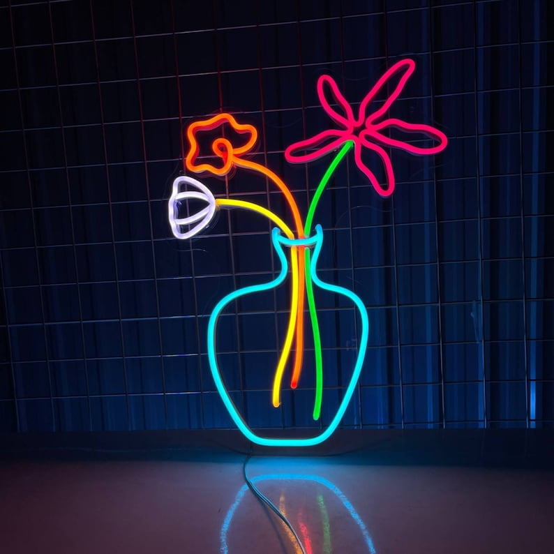 Handmadetneonsign Flower Vase Led Sign, Flower Vase Neon Sign, Flower ...